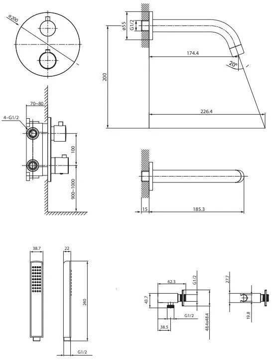 Cersanit Zen, podomítková vanová souprava s ruční sprchovou hlavicí, chromová, S952-034