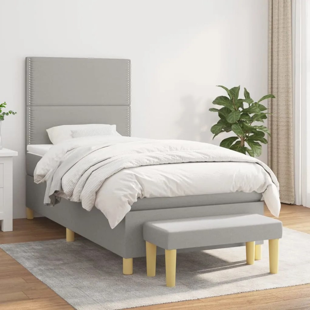 Box spring postel s matrací světle šedý 100 x 200 cm textil 3137053