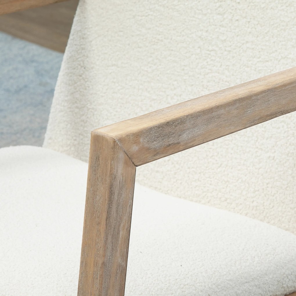 HOMCOM Houpací křeslo Relaxační křeslo s dřevěným rámem, čalouněné, lounge, kaučukovník, krémově bílé