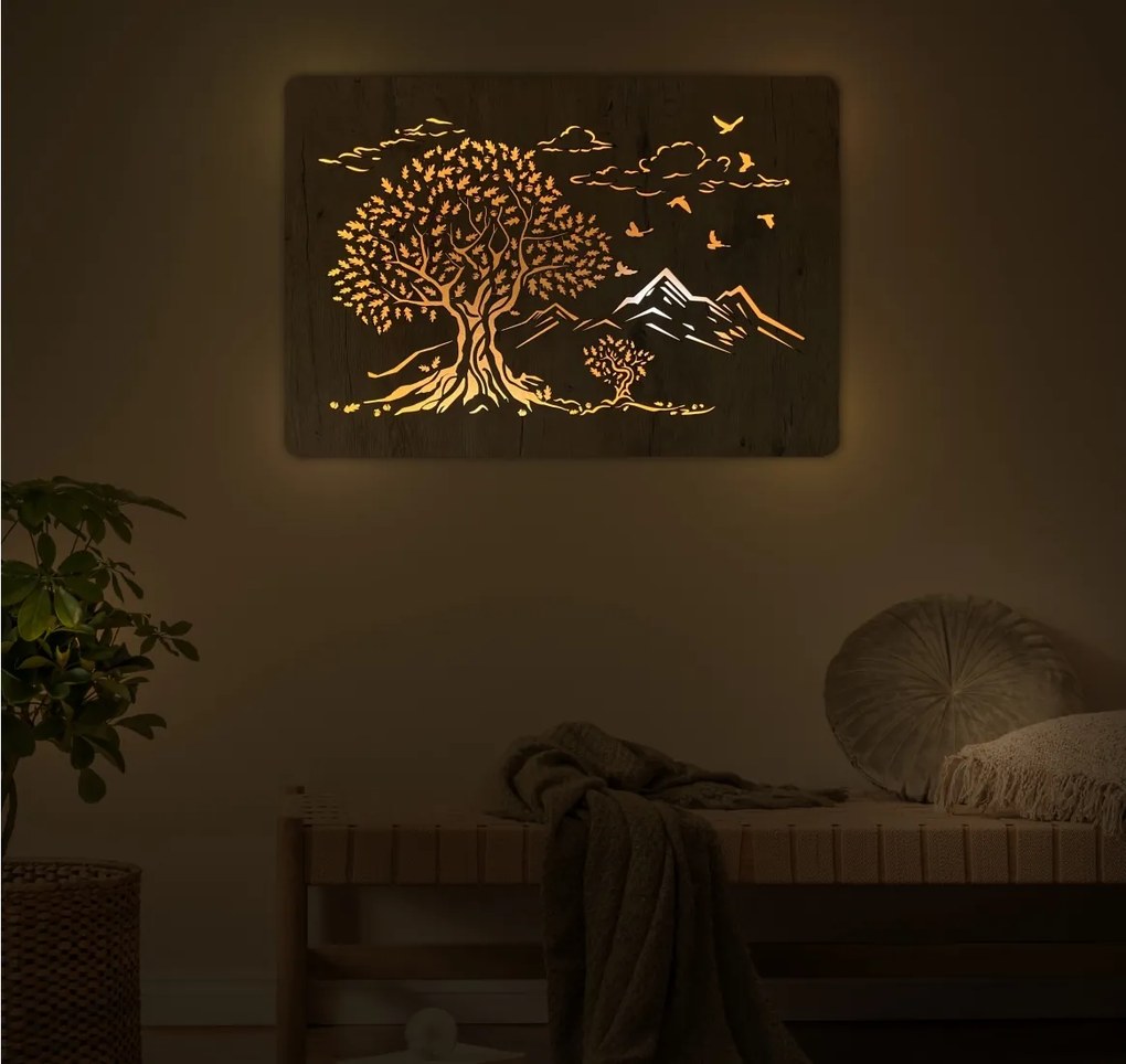 Li-Go "Dva duby" světelný obraz 230V 90x62 cm provedení povrchu: dub světlý