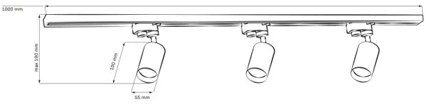 Bodové svítidlo do lištového systému PARIS 3xGU10/10W/230V + 1 m lištový systém