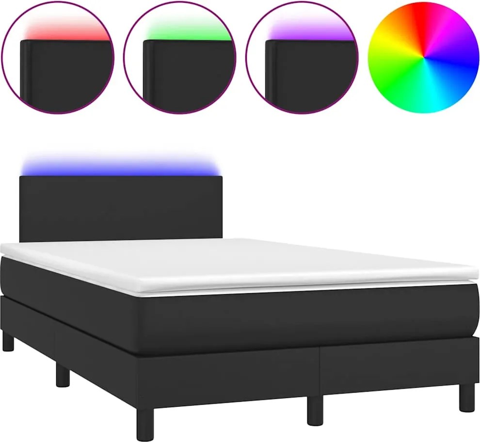 Box spring postel s matrací a LED černá 120x200 cm umělá kůže 3134093