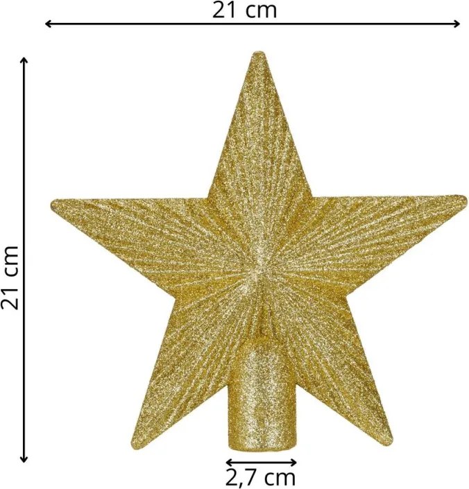 Hvězda na stromeček 21 cm třpytivá zlatá, vánoční ozdoba