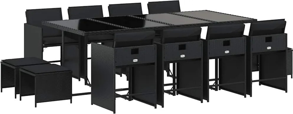 13dílný zahradní jídelní set s poduškami černý polyratan 3211159