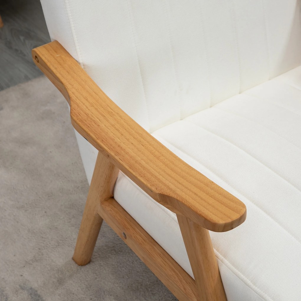 HOMCOM čalouněné křeslo lounge chair v sametovém vzhledu s područkami, design Scandi, krémová, 68x74x82cm