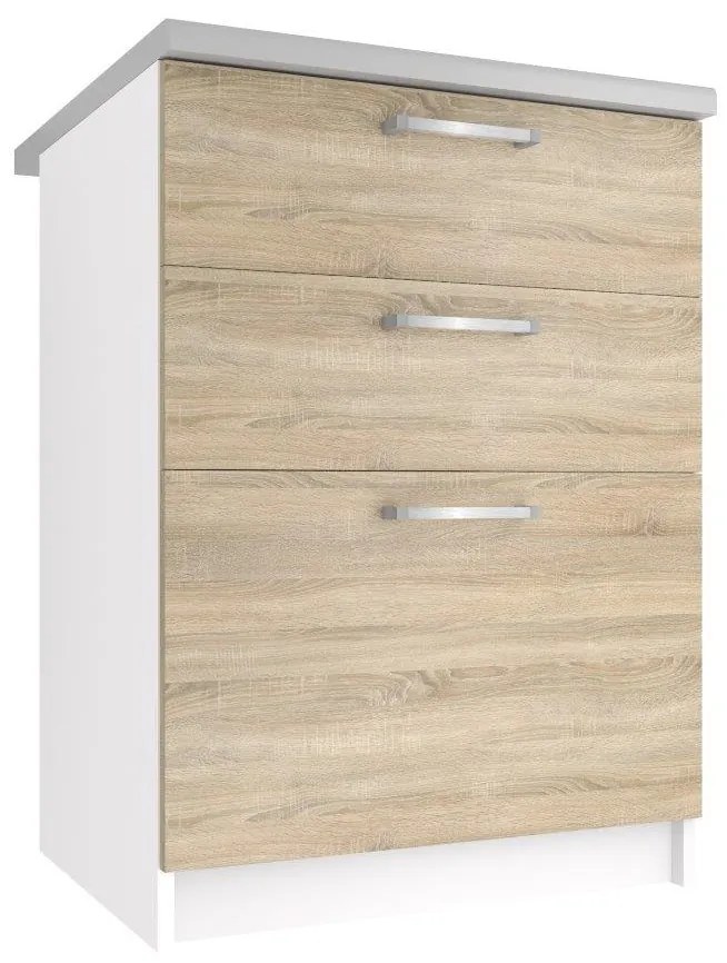 Kuchyňská skříňka Belini spodní se zásuvkami 60 cm dub sonoma s pracovní deskou  TOR SDSZ60/1/WT/DS/0/P