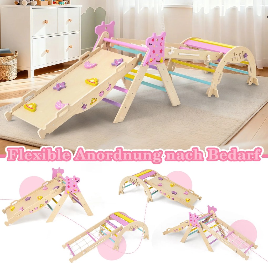 Costway Trojúhelníkový set 9-in-1 skládací lezecká hračka Montessori dřevěná