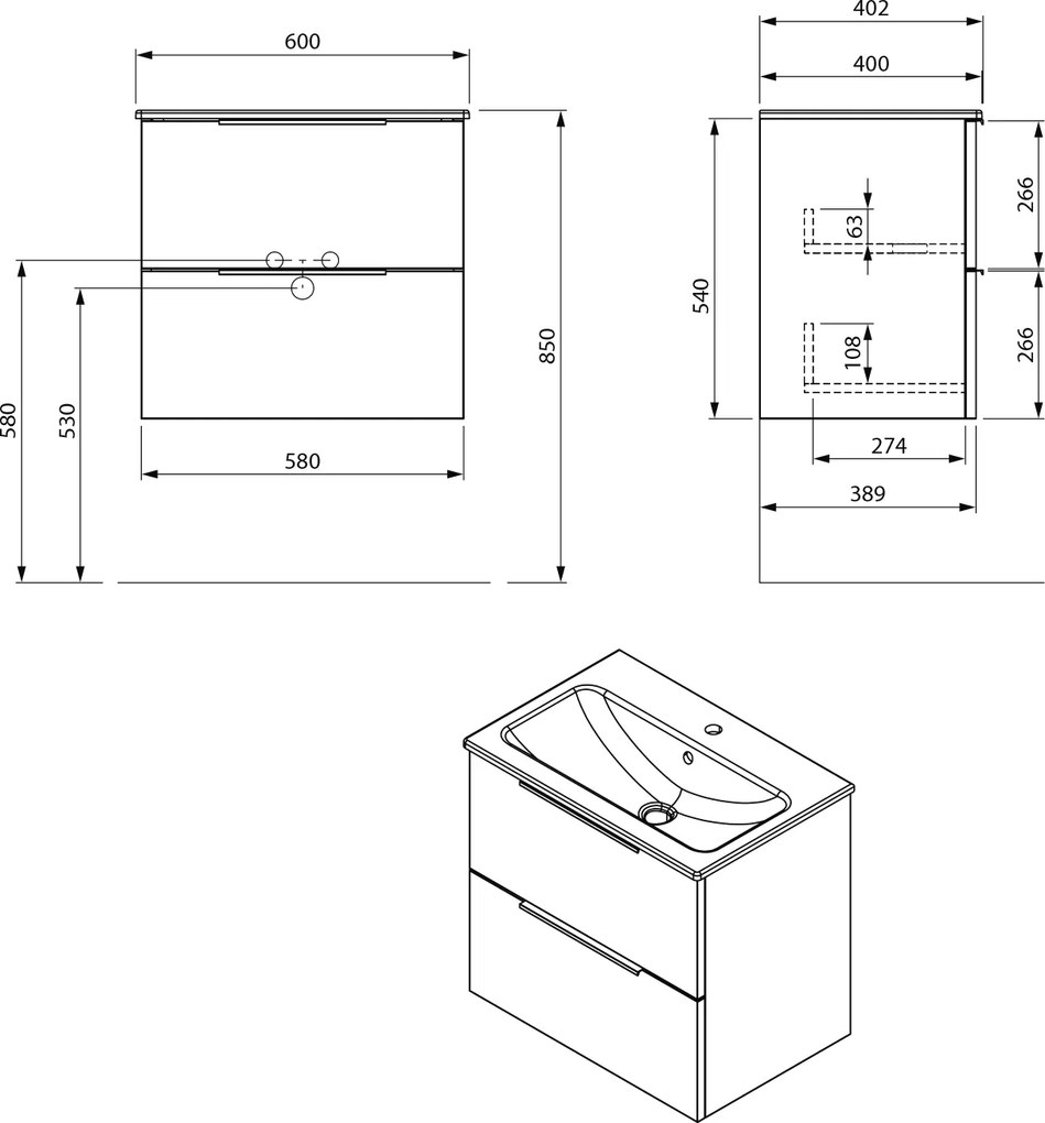 Sapho CIRASA umyvadlová skříňka 58 x 54 x 39 cm bílá lesk CR592-3030