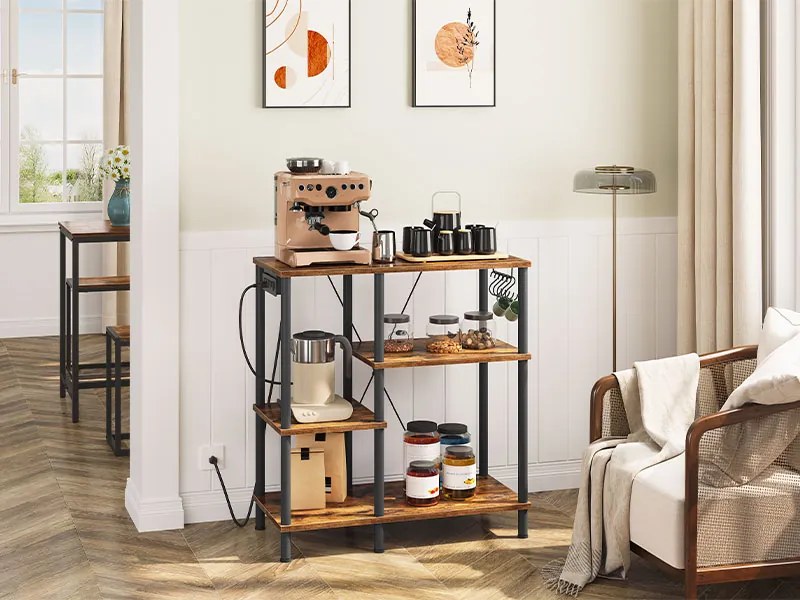 Kuchyňský regál Vasagle Vitas 80 cm se zásuvkami hnědý/černý