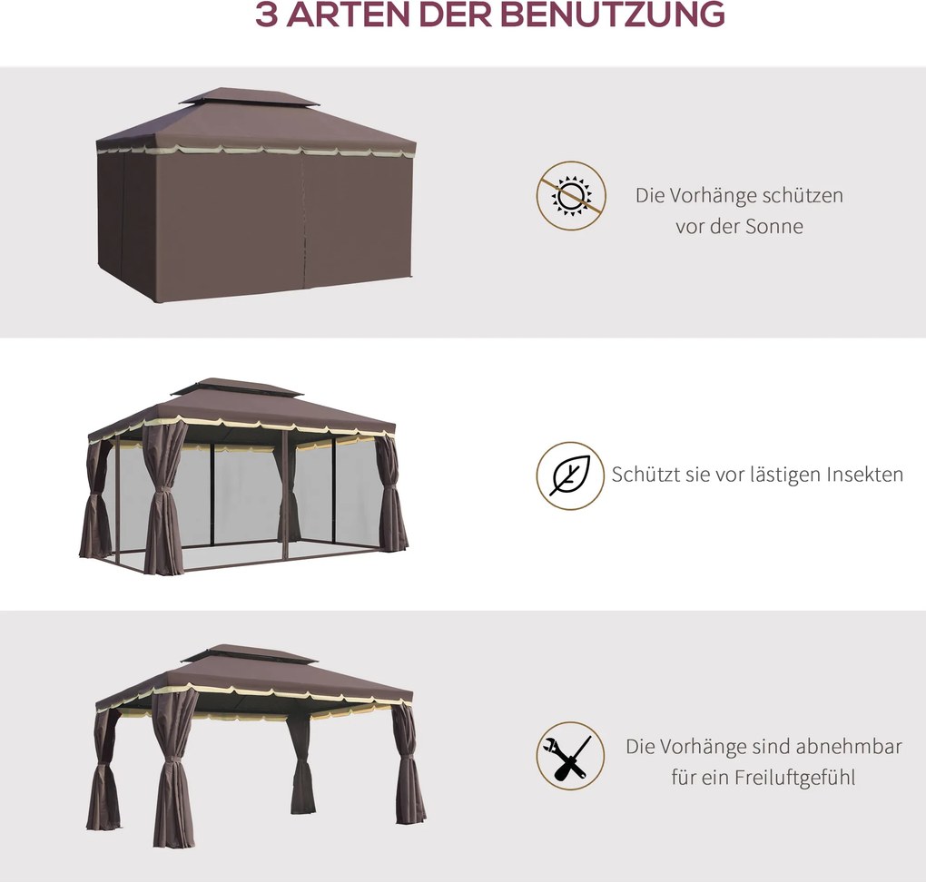 Outsunny Zahradní pavilon altán 390 x 290 x 280 cm zahradní stan party stan se 4 x bočními panely moskytiéra odolná proti povětrnostním vlivům hliník…