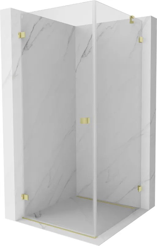 Mexen Lunar-B, výklopný sprchový kout levý 100 x 100 cm, 8mm čiré sklo, zlatý kartáčovaný - 832-100-100-55-00-L