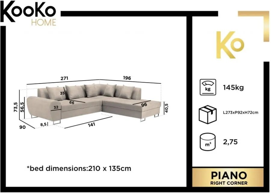 Šedá rohová rozkládací pohovka s úložným prostorem Kooko Home XL Right Corner Sofa Piano