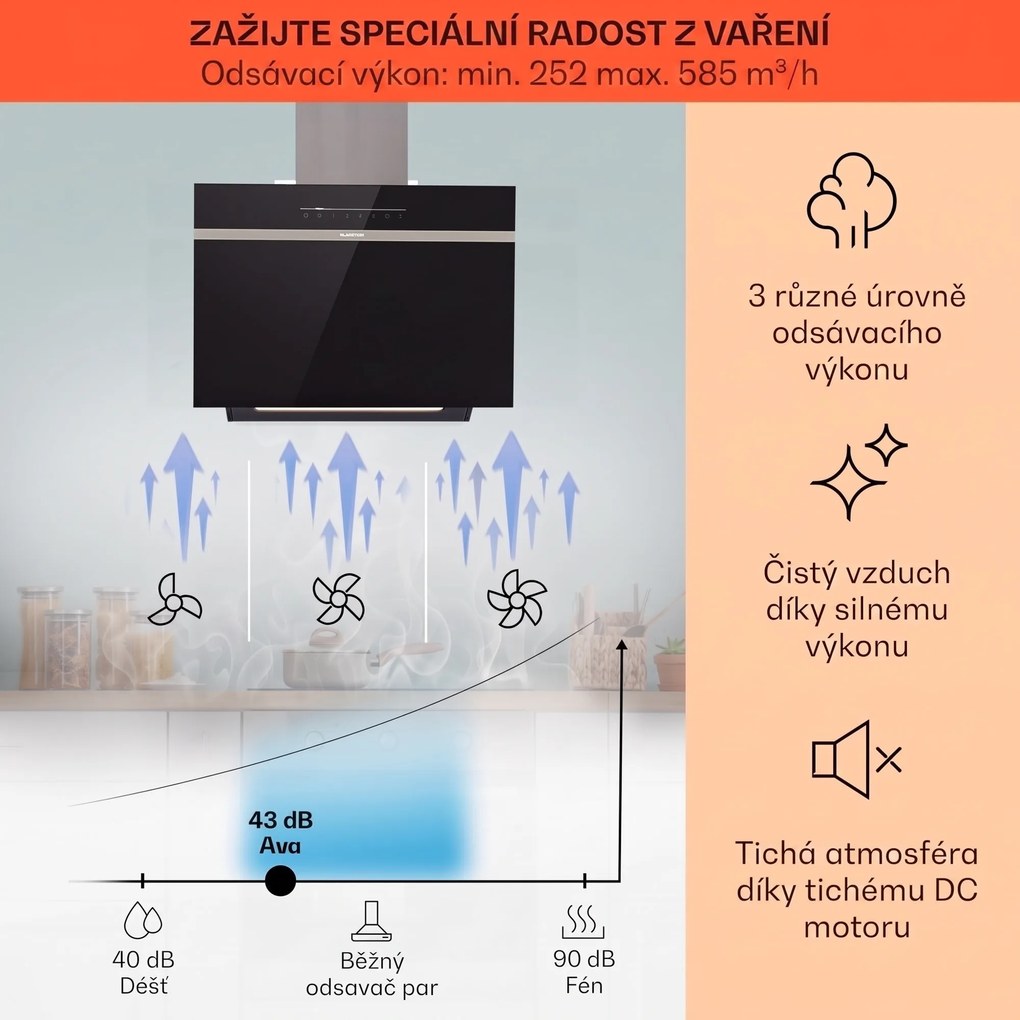 Klarstein Ava 60 Smart, digestoř, 60 cm, nástěnná, Wi-Fi, A++, 585 m³/h, dotykový displej