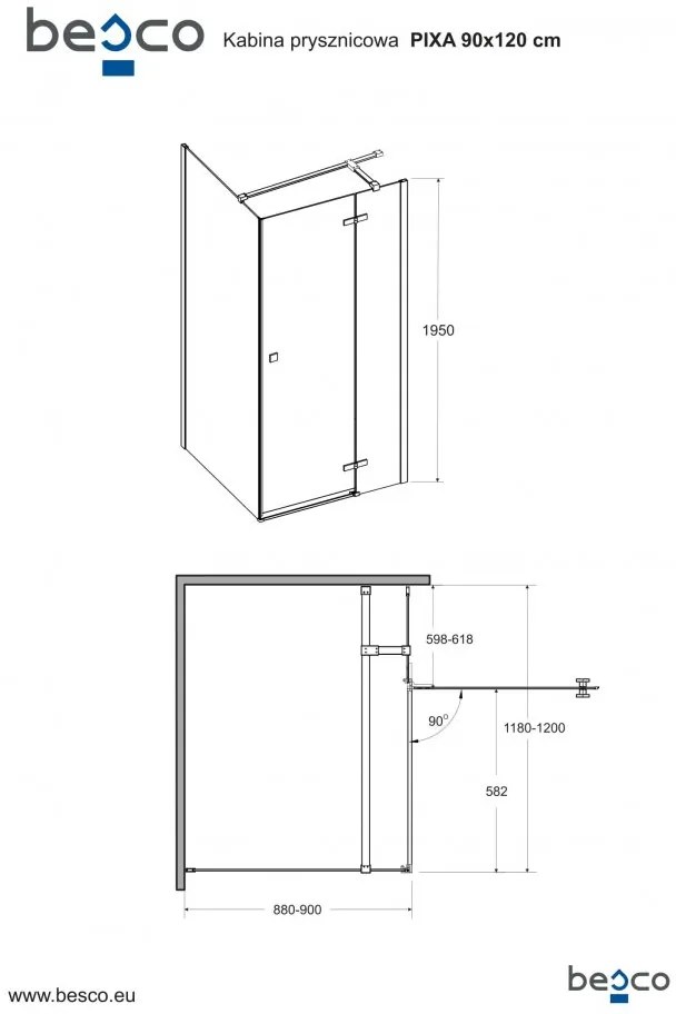 BESCO Obdélníkový sprchový kout PIXA Rozměr A - 120 cm, Rozměr B - 90 cm, Směr zavírání - Pravé (DX) BCPIXA1290OBDP