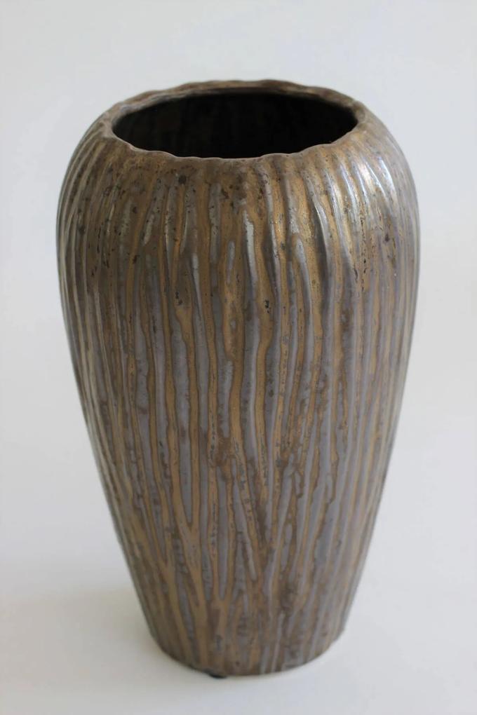 Hnědě zlatá keramická váza 30cm