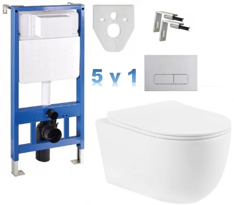 Závěsný set Mexen Fenix + WC CARMEN Rimless 49 cm + sedátko Slim + tlačítko + podložka (5v1 - komplet sada), bílá, 3388XX00+39040100