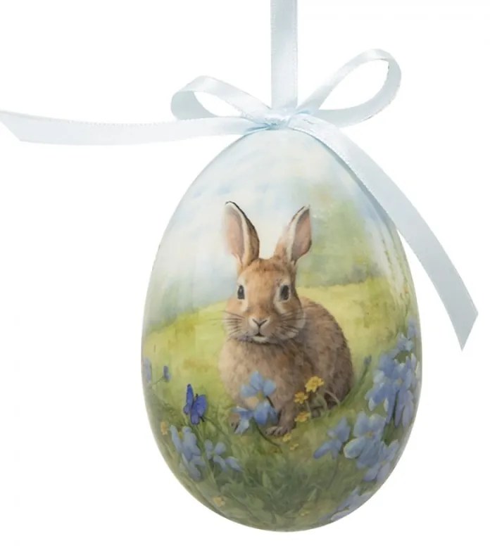 Sada 6 ks modro-fialová velikonoční vajíčka se zajíčky II – 7x10 cm