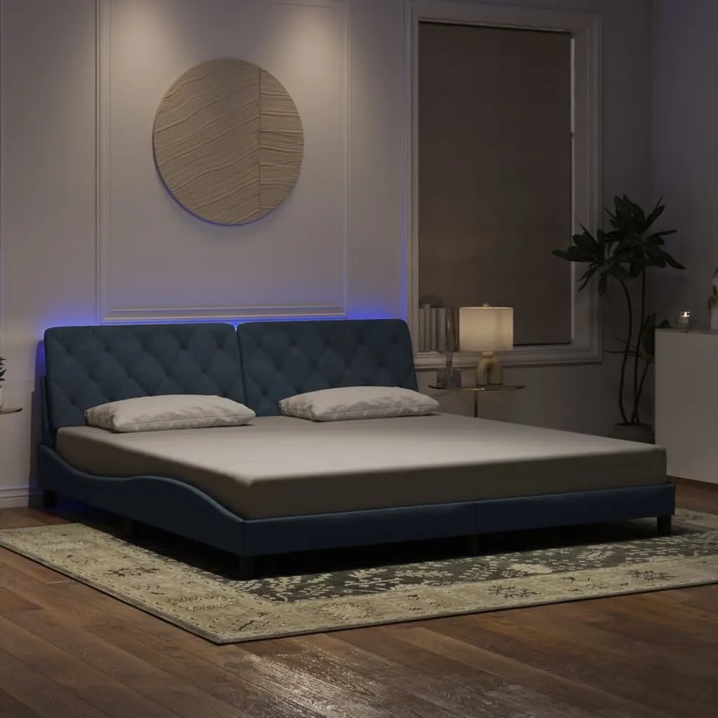 Rám postele s LED bez matrace tmavě šedý 200 x 200 cm samet 3213874