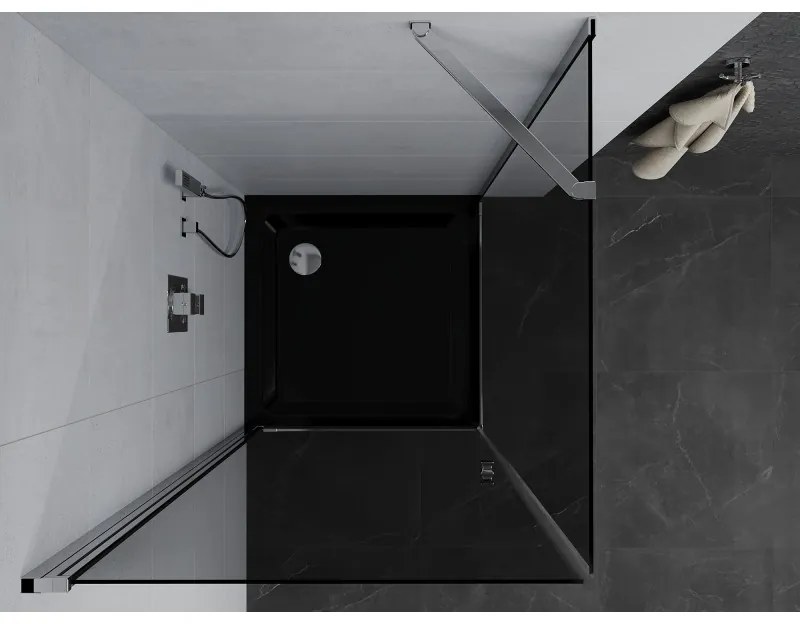 Mexen Pretoria sprchový kout s otočnými dveřmi 100 x 100 cm, grafitově černá, Chromovaná + vanička do sprchového kouta Flat, Čer