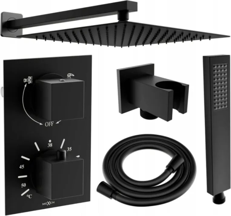 Mexen Cube DR02 vestavěná sprchová sada s dešťovou hlavicí 25 cm, černá - 77502DR0225-70
