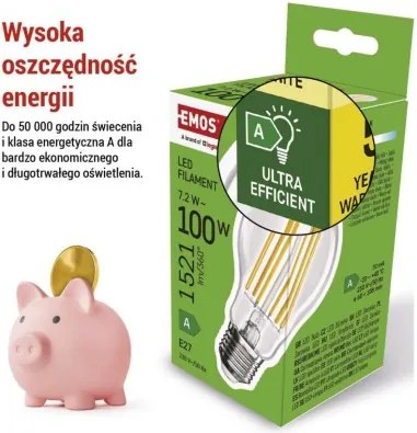 Emos lighting LED žárovka Filament A60 A CLASS / E27 / 7,2 W (100 W) / 1521 lm / teplá bílá 1525283279