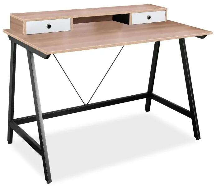 Pracovní stůl 120x60 cm se zásuvkami v dekoru dub na černé kovové konstrukci KN1043