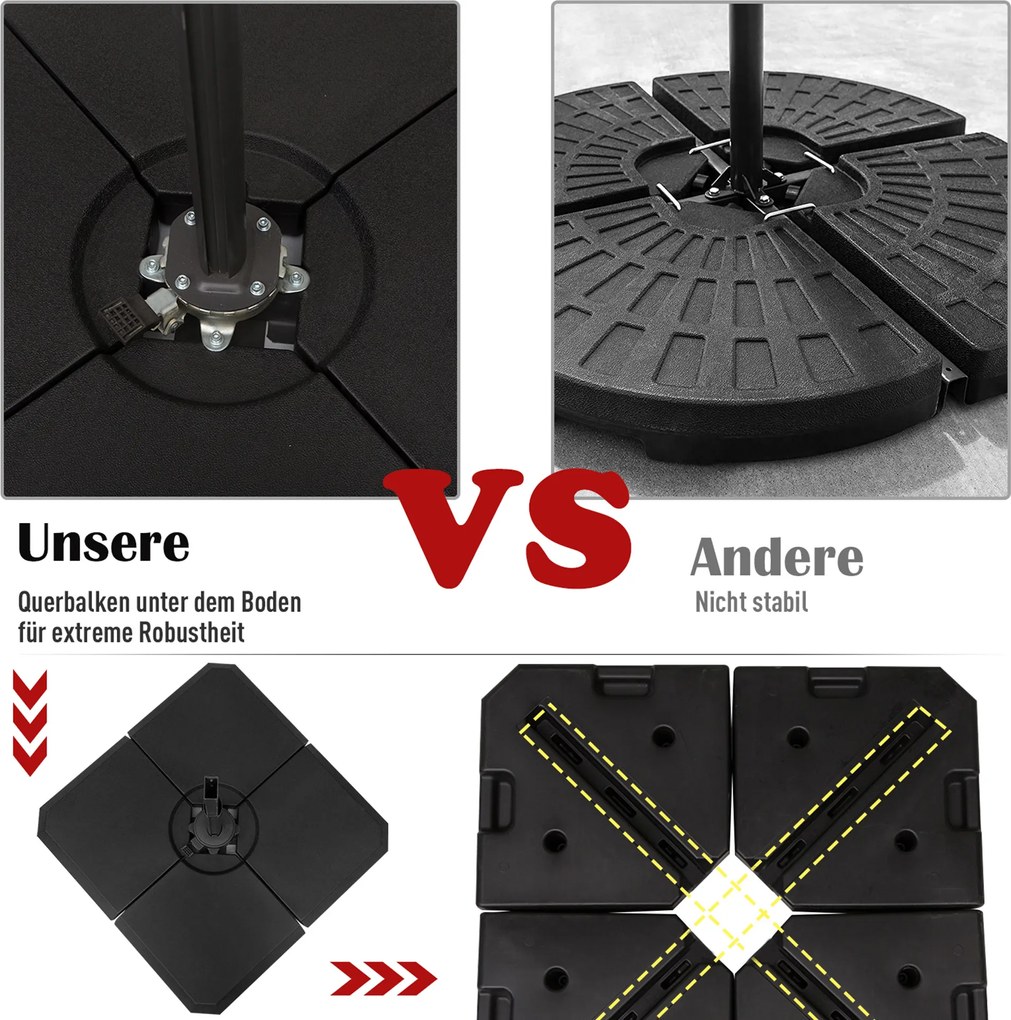 Outsunny Zátěž na deštníky Outsunny, 4dílný stojan na deštníky, lze naplnit 80 kg vody nebo 120 kg písku, HDPE, černá, 100 x 100 x 9,5 cm | Aosom