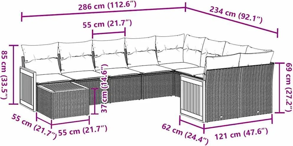 10dílná zahradní sedací souprava s poduškami černá polyratan 3260397