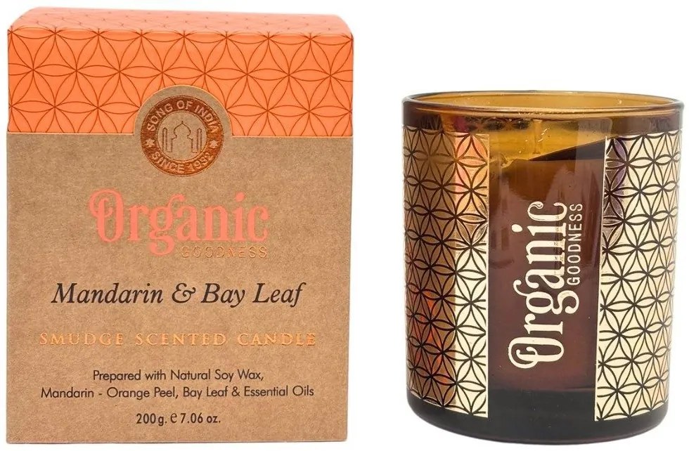 Organická vykuřovací svíčka 200g ve skle se zlatou fólií, mandarin & bay leaf