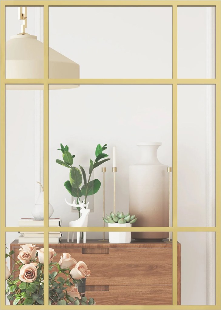 HOMCOM obdélníkové nástěnné zrcadlo, 70 × 50 cm — okénkový kovový rám, dekorativní, zlaté | Aosom