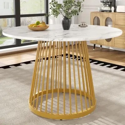 Aosom Kulatý jídelní stůl pro 4 osoby, kuchyňský stůl s MDF deskou a kovovými nohami, 80 x 76 cm, bílá+zlatá