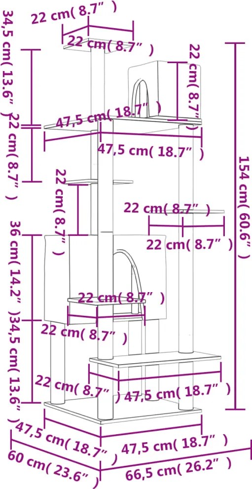 Škrabadlo pro kočky se sisalovými sloupky tmavě šedé 154 cm 171773