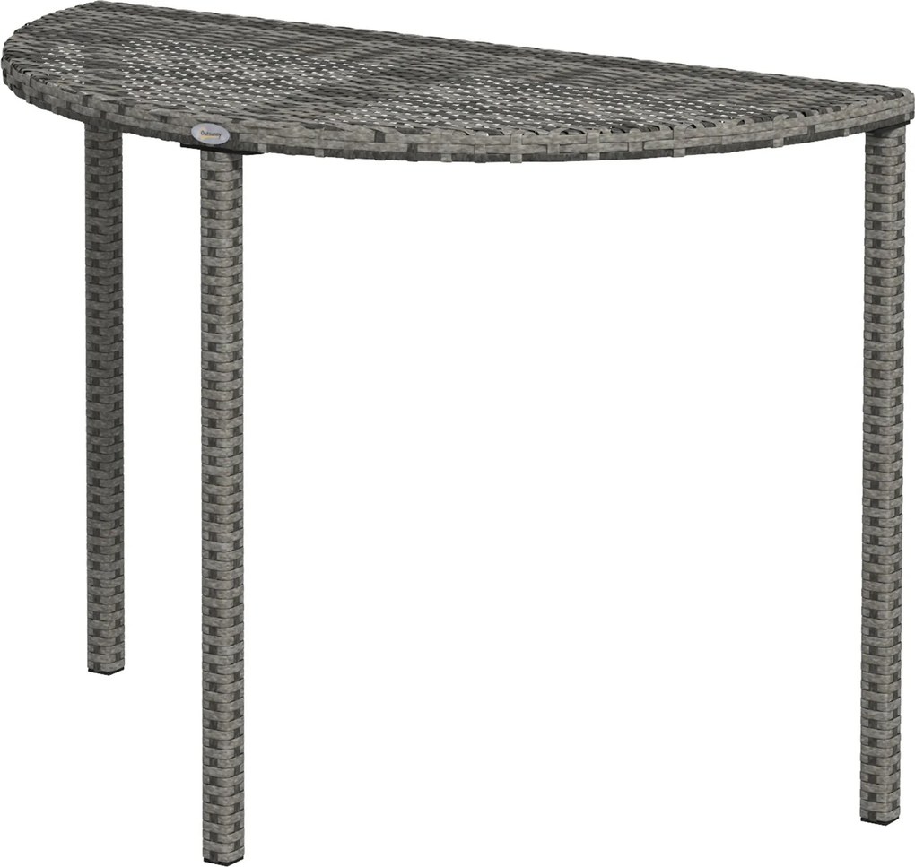 Outsunny Balkonový Stůl Zahradní Boční Stůl Zahradní Nábytek Polokruhový Ratanový Metalický Šedý 100 x 50 x 74 cm