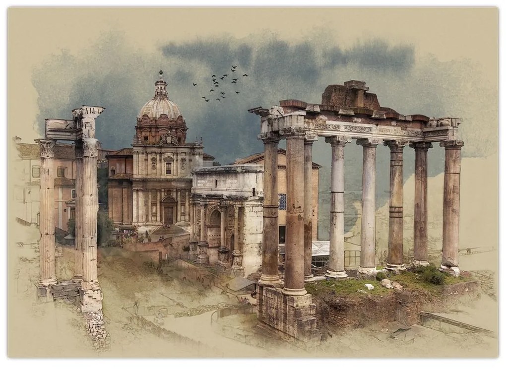 Skleněný obraz - Forum Romanum, Řím, Itálie (70x50 cm)