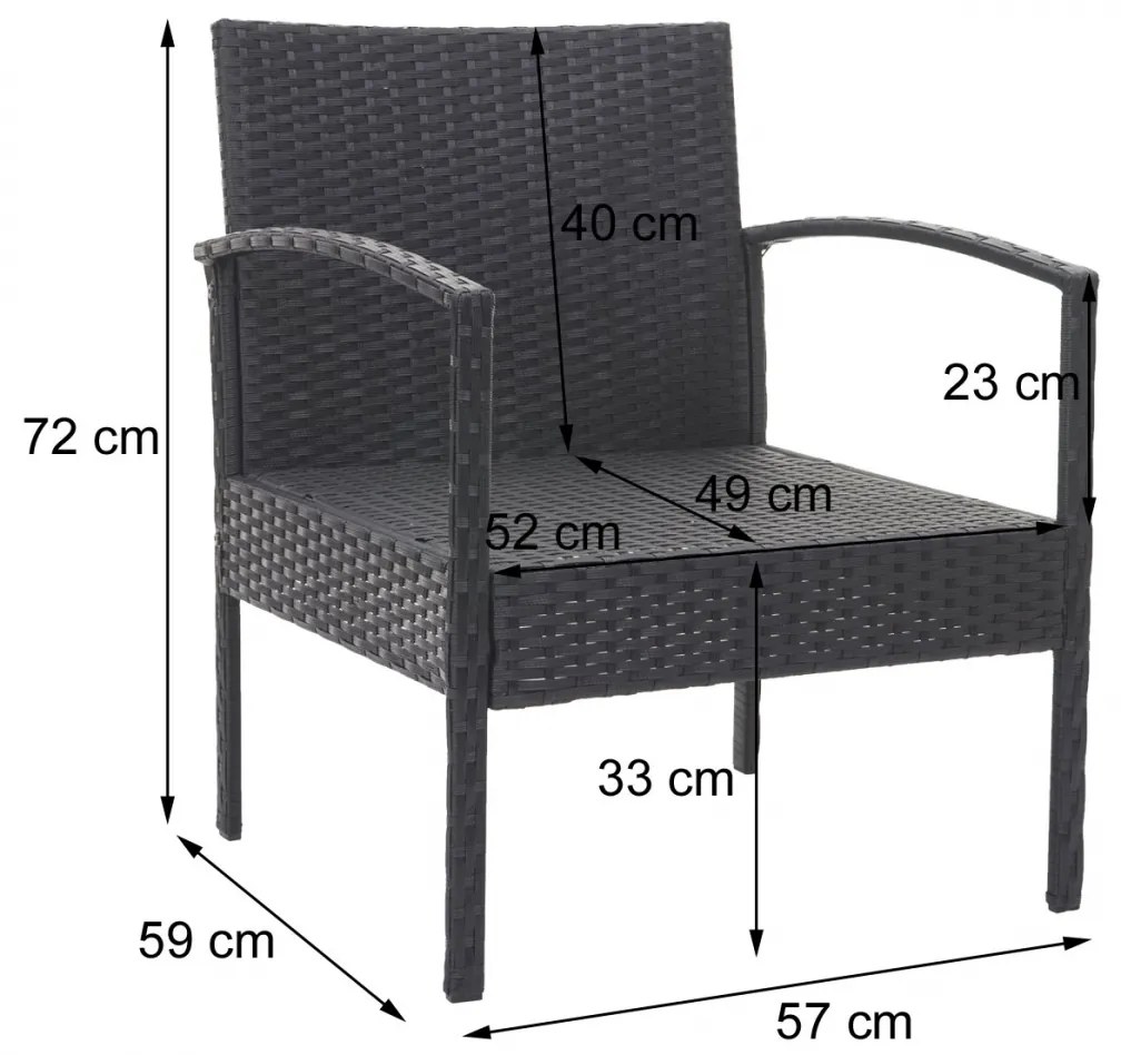 Zahradní Set 2 křesel, pohovky a stolku HWC-F56 - šedá, polštáře tmavě šedá