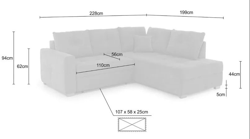 Rohová sedací souprava Heidelberg, šedá látka