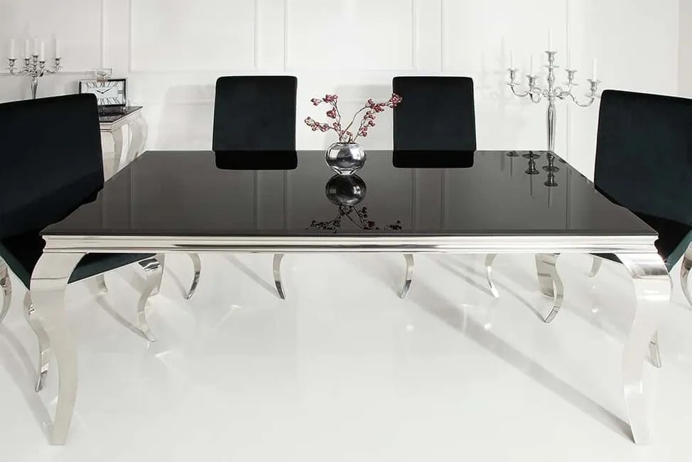 Skleněný jídelní stůl Barock Black černá stříbrná 200cm