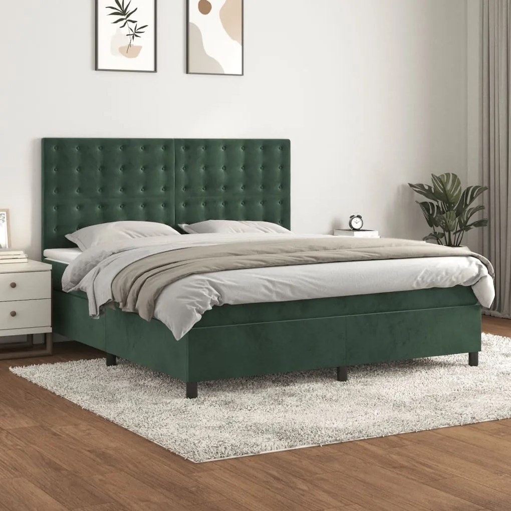 Box spring postel s matrací tmavě zelená 160x200 cm samet 3143274