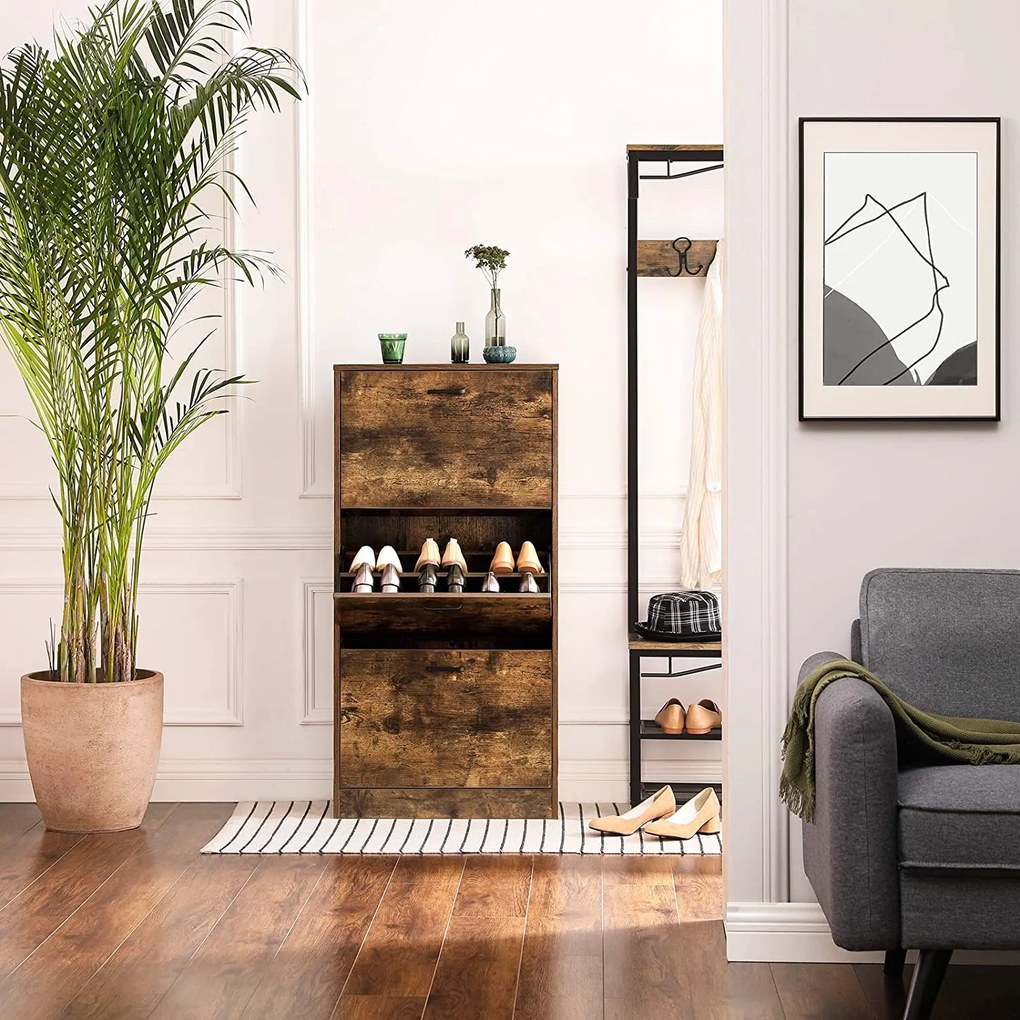 Skříň na boty se 3 sklápěcími dveřmi, 60x24x120 cm rustikální hnědá