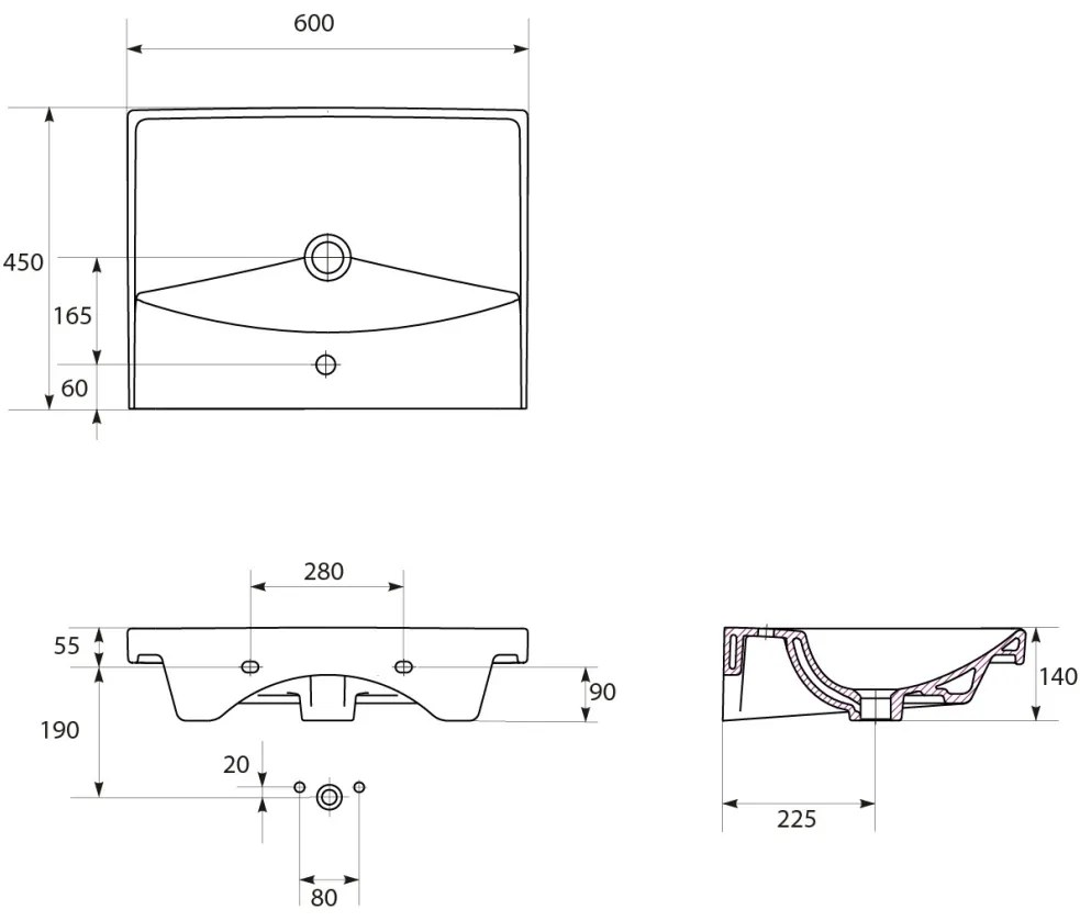 Cersanit - SET skříňka + umyvadlo, bílá, LARA CITY 60, S801-142-DSM
