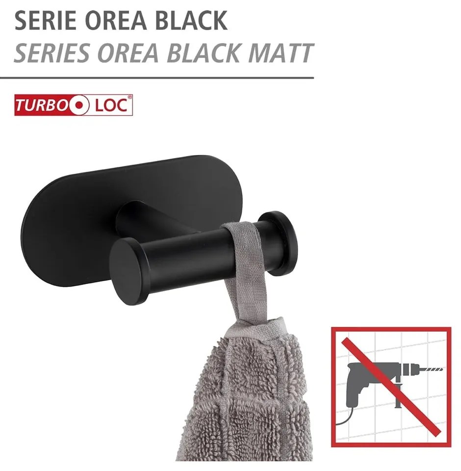 Černý samodržící držák na ručníky Wenko Orea