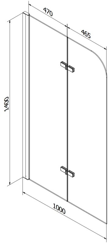 Mexen Cubik obdélníková vana 170 x 70 cm s pláštěm a 2-křídlovou zástěnou 100 cm, Průhledné, Chromovaná - 550317070X9010020100