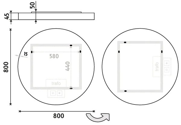 Nimco Bílé LED zrcadlo pr. 800 se dvěma dotykovými senzory - ZPB 31002RVX-05