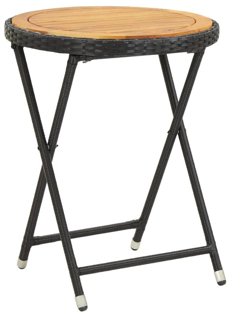 46205 vidaXL Čajový stolek černý 60 cm polyratan a masivní akácie