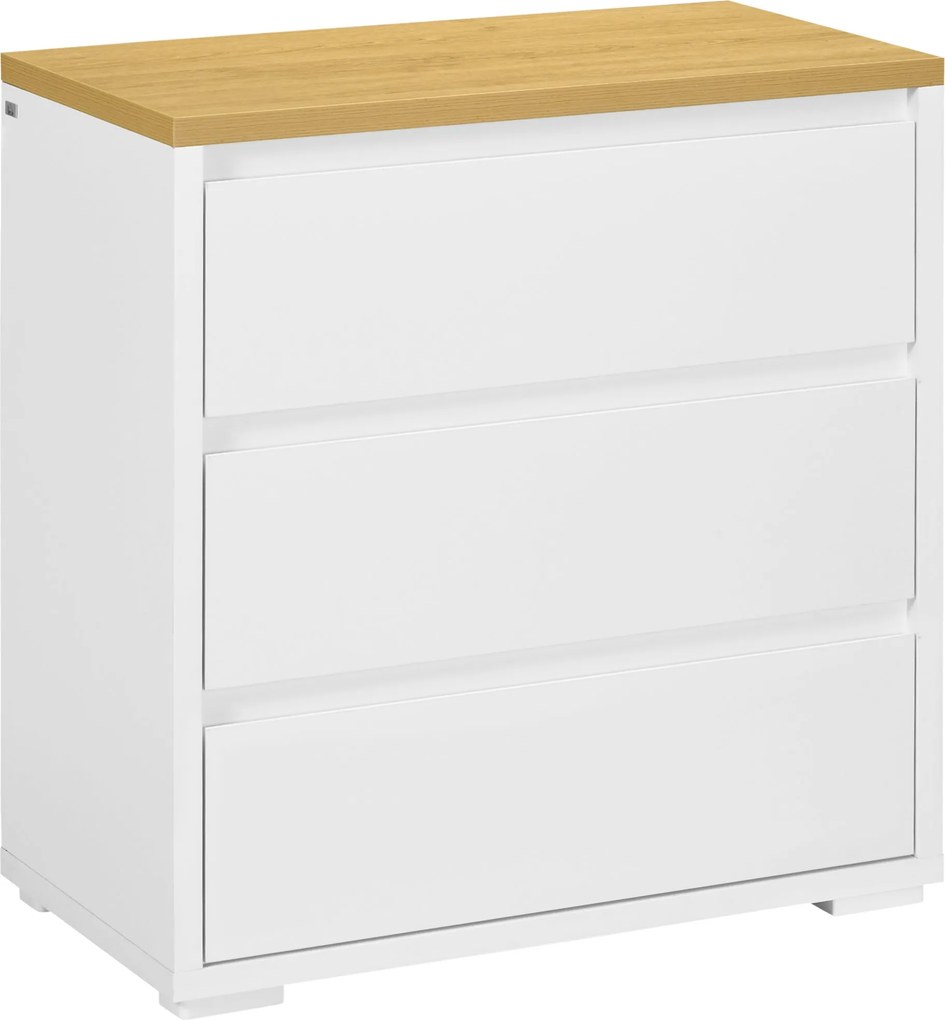 HOMCOM Bílá Komoda se 3 Zásuvkami z Dřevotřísky pro Ložnici, Kancelář a Obývací Pokoj, 70x37x75cm | Aosom