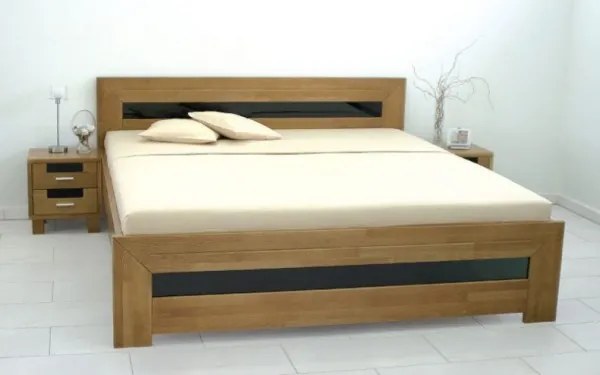 Manželská postel z masivu - dvoulůžko SALMA 180x200, buk - moření tabák STYLER