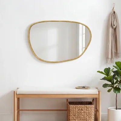 HOMCOM nástěnné zrcadlo, dekorativní asymetrické zrcadlo 90x60cm z tvrzeného skla pro koupelnu, ložnici, obývací pokoj, chodbu, přírodní