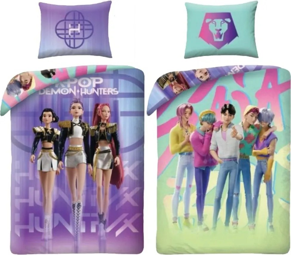 Ložní povlečení z mikrovlákna KPop Demon Hunters - motiv Saja Boys a HUNTR/X - 70x90 cm + 140x200 cm