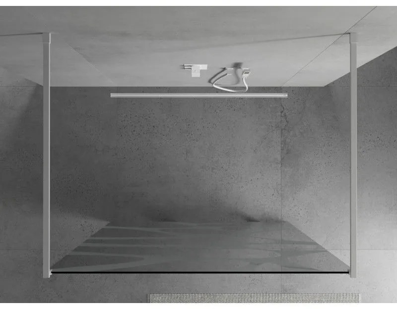 Mexen Kioto, průchozí sprchová zástěna 110 x 200 cm, 8mm sklo čiré/bílý vzor, 2x bílá stabilizační rozpěra, 800-110-002-20-97