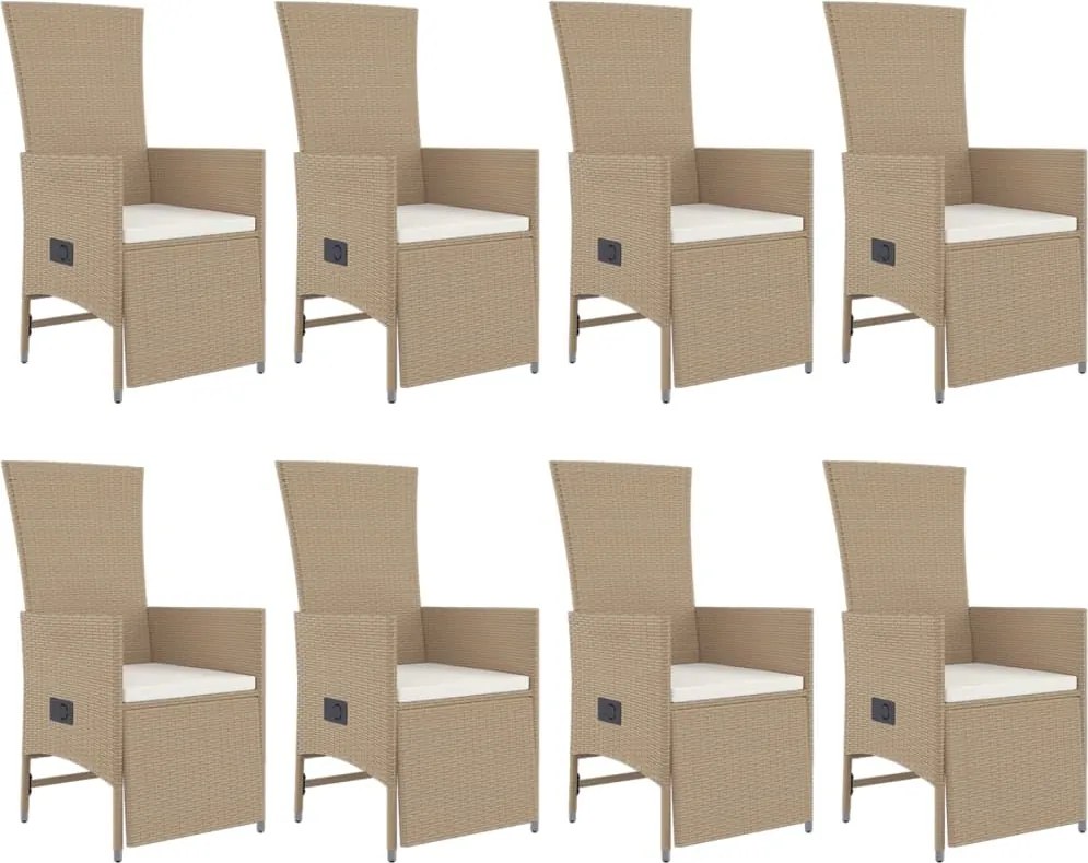 9dílný zahradní jídelní set s poduškami béžový polyratan 3157580